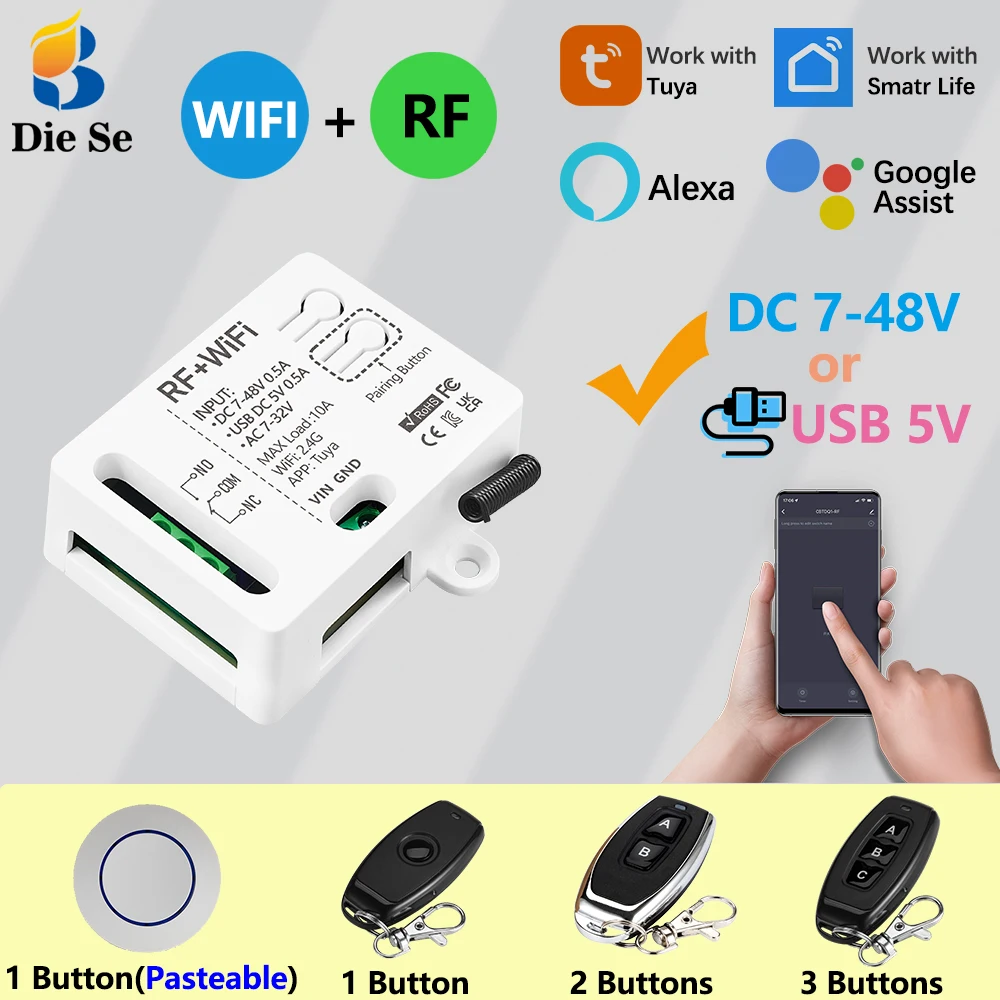 WiFi-RF-Smart-Switch-DC-12V-24V-Dry-Contact-Relay-Receiver-1CH-433MHz ...