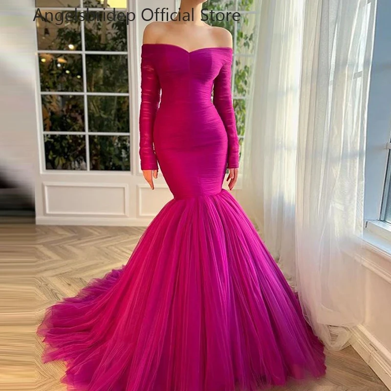 Angelsbridep-Elegant-Fuchsia-Prom-Dress-Mermaid-Tulle-Evening-Gowns ...