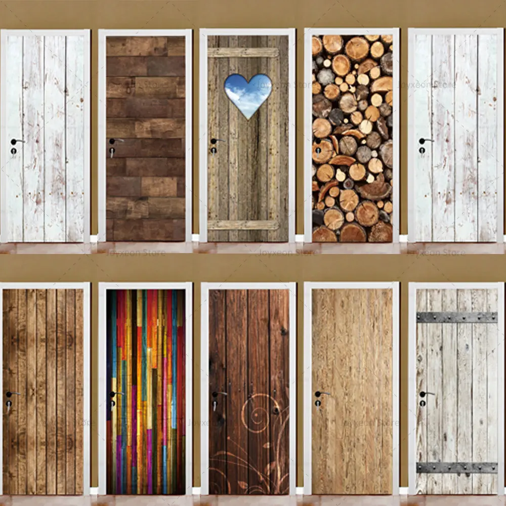 Retro Old Wooden Door Sticker Vinyl PVC Poster Wallpaper Waterproof ...