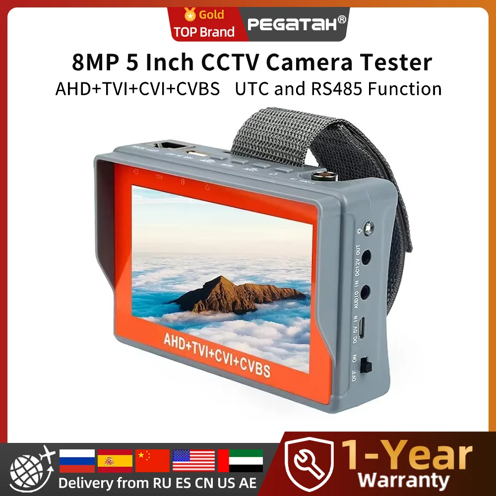 PEGATAH 8MP 5 Inch CCTV Camera Tester Wrist Strap Portable AHD TVI CVI ...
