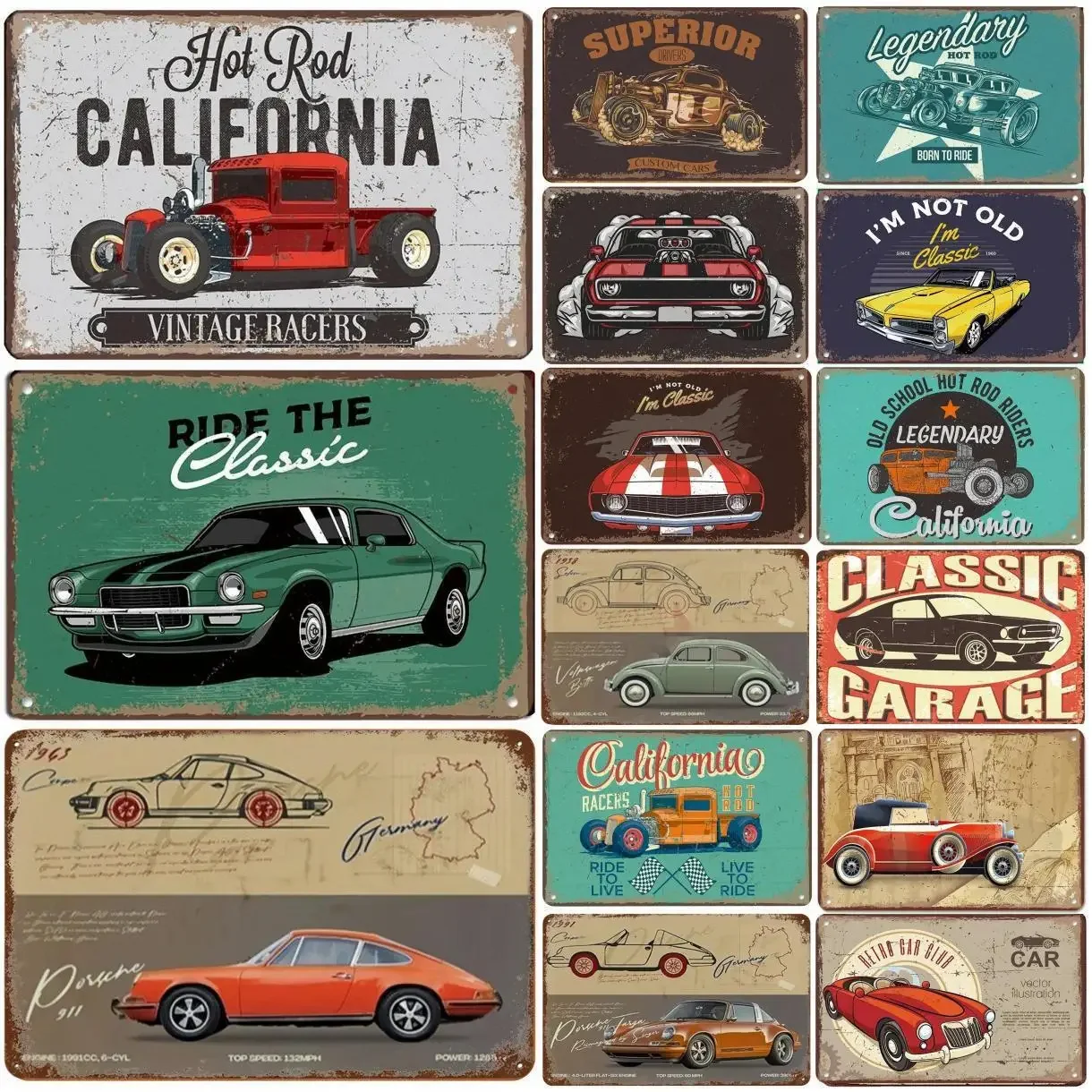 Vinatge-Old-School-Hot-Rod-Riders-Poster-Metal-Tin-Signs-Classic-Car ...