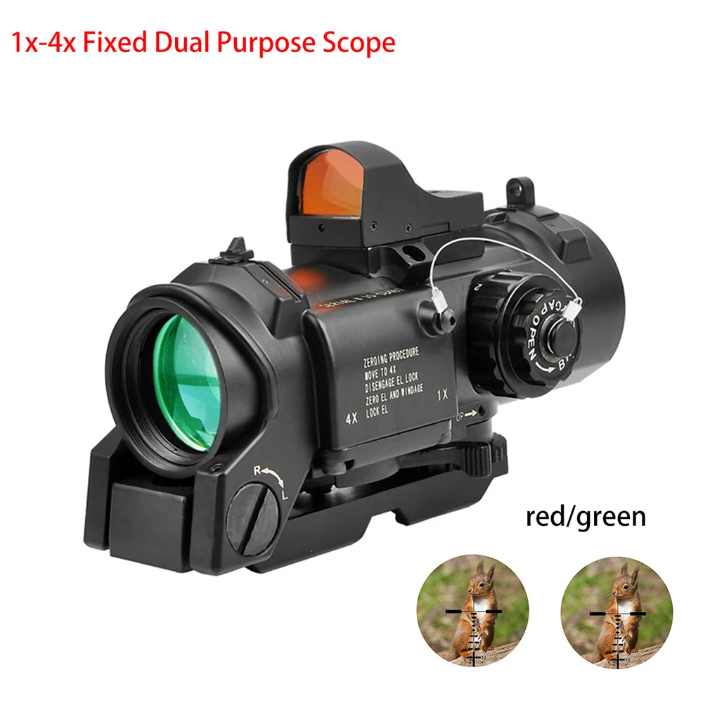 Wide Angle 1x-4x Fixed Dual Purpose Tactical Rifle Scope With Mini Red ...