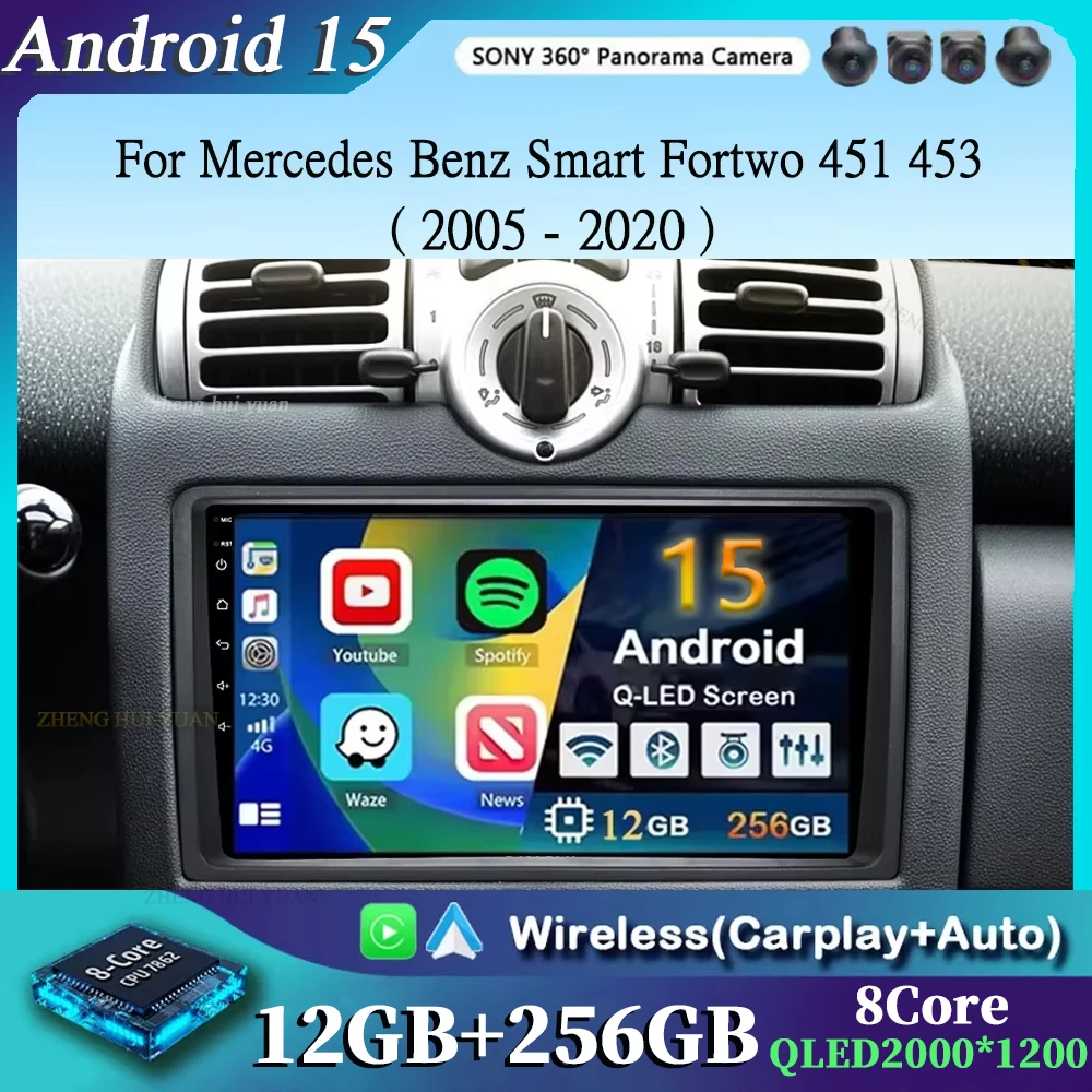 For Mercedes Benz Smart Fortwo 451 453 2005 - 2020 2K 12+256 QLED ...