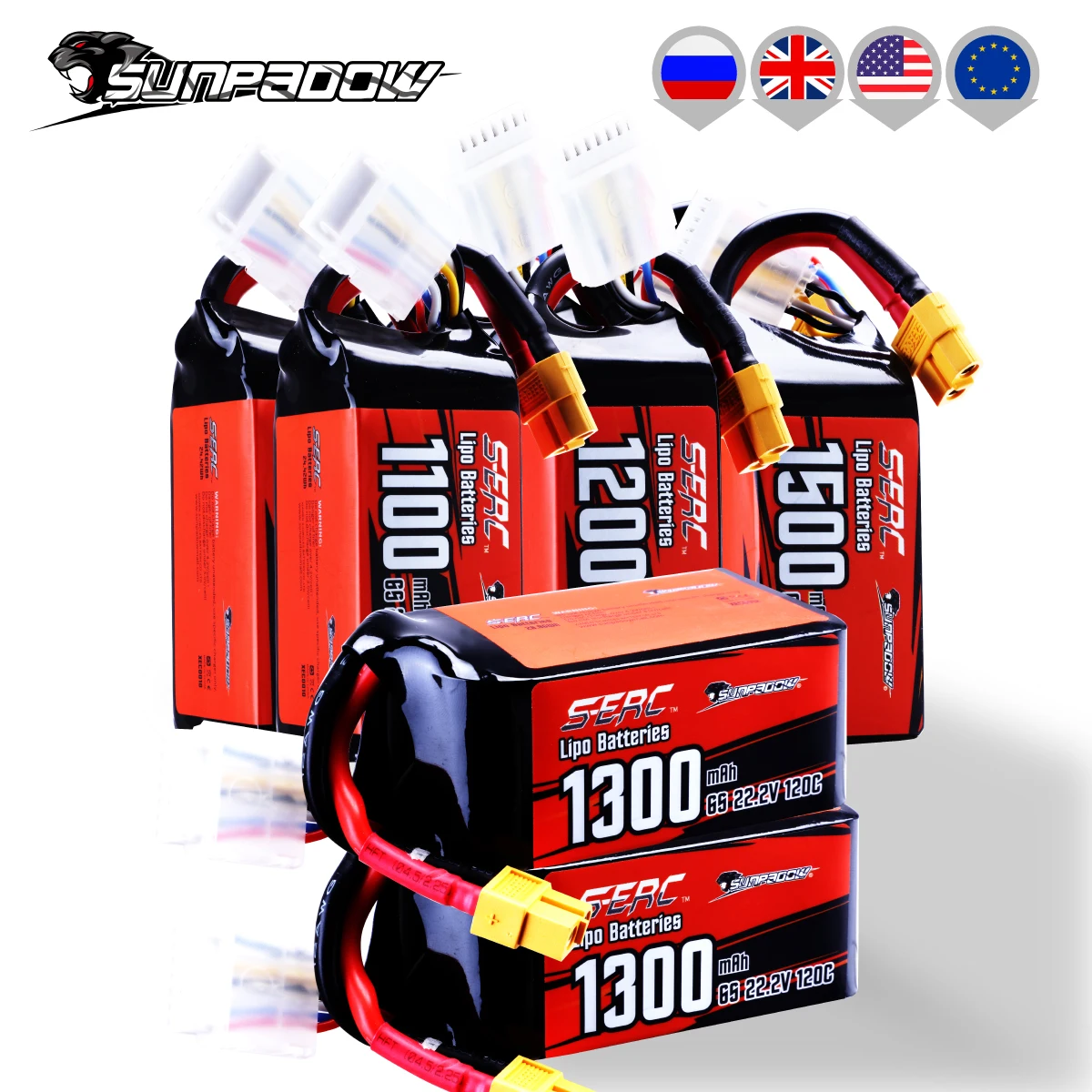 Sunpadow-22-2V-6S-Lipo-Battery-1100mAh-1300mAh-1500mAh-120C-Soft-Pack ...