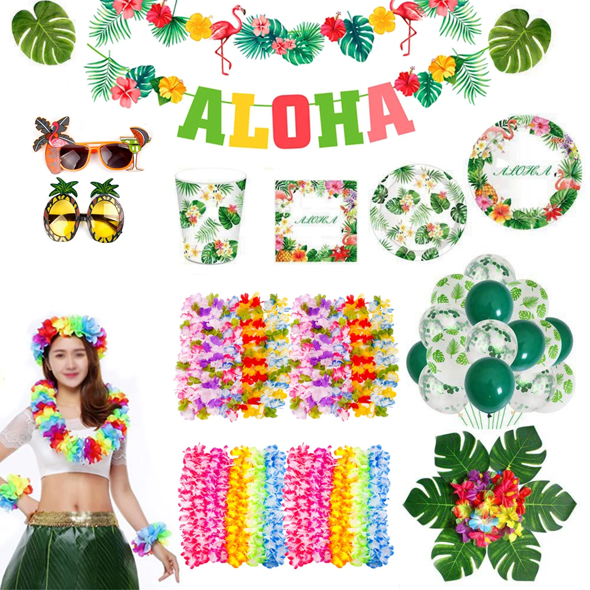 Hawaiian Party Decorations Artificial Flower Garland Summer Tropical ...