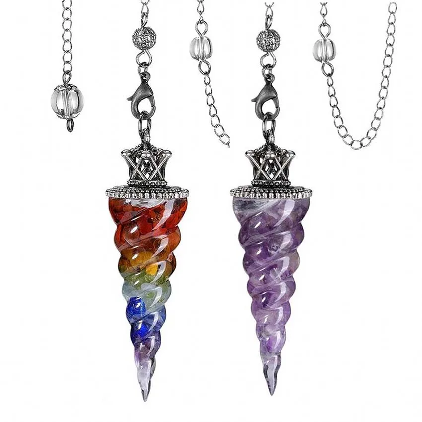 KFT-7-Chakra-Crystal-Spiral-Pendulum-Dowsing-Divination-Natural-Stone ...