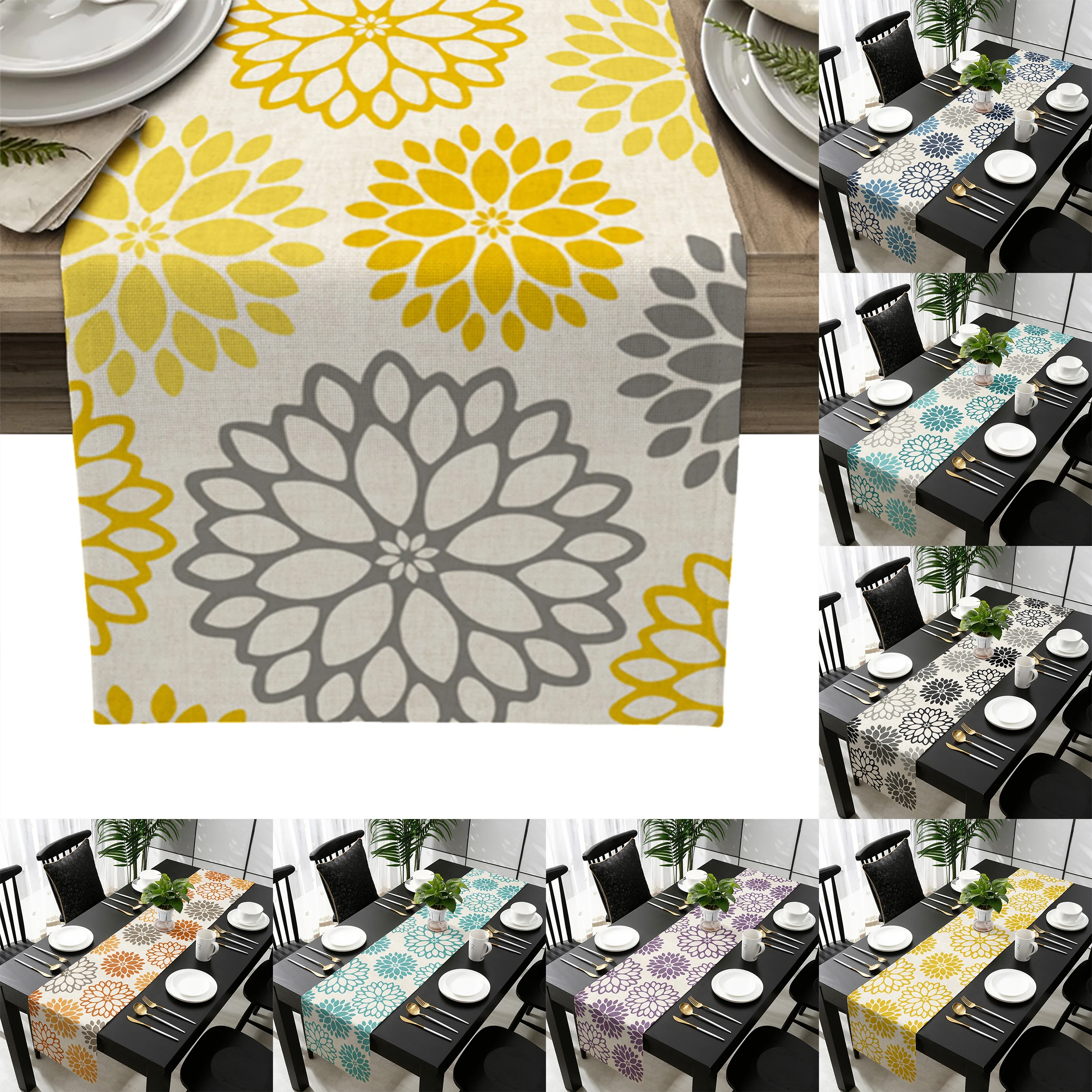 Yellow and gray table runner store