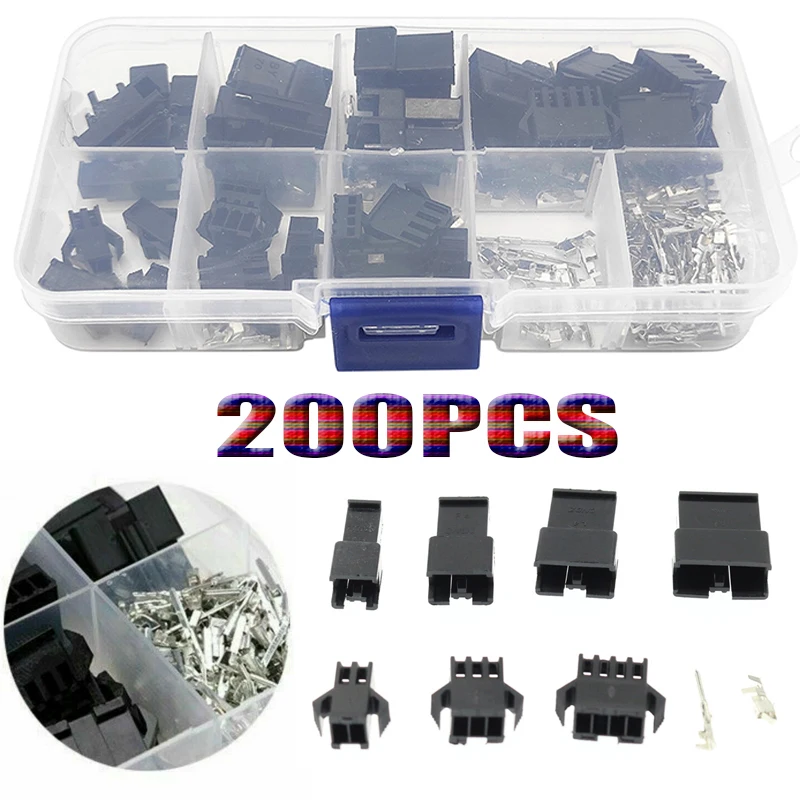 200Pcs-2-54mm-Pitch-SM-Dupont-Jumper-Wire-Connector-Kit-2-3-4-5Pin-Male ...