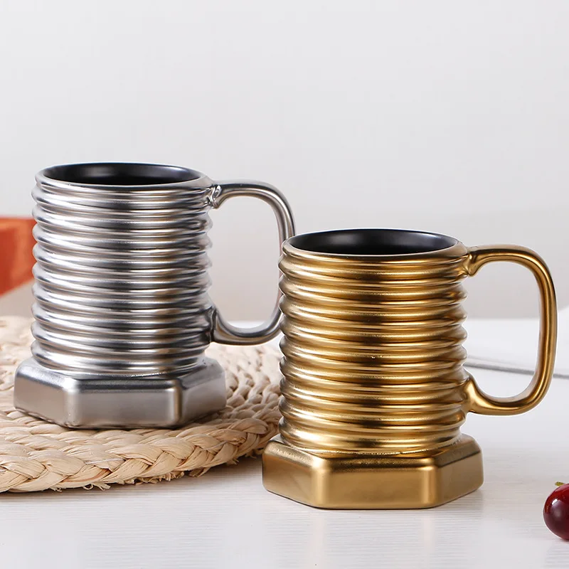 Novel Ceramic Cup Matte Electroplated Mug Screw Cups Office Coffee Cup ...