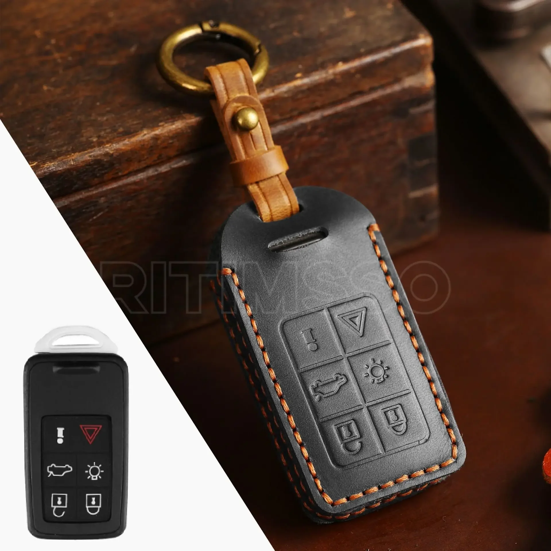 Handmade-Leather-Remote-Keyless-Car-Key-Fob-Case-Cover-for-VOLVO-S40 ...
