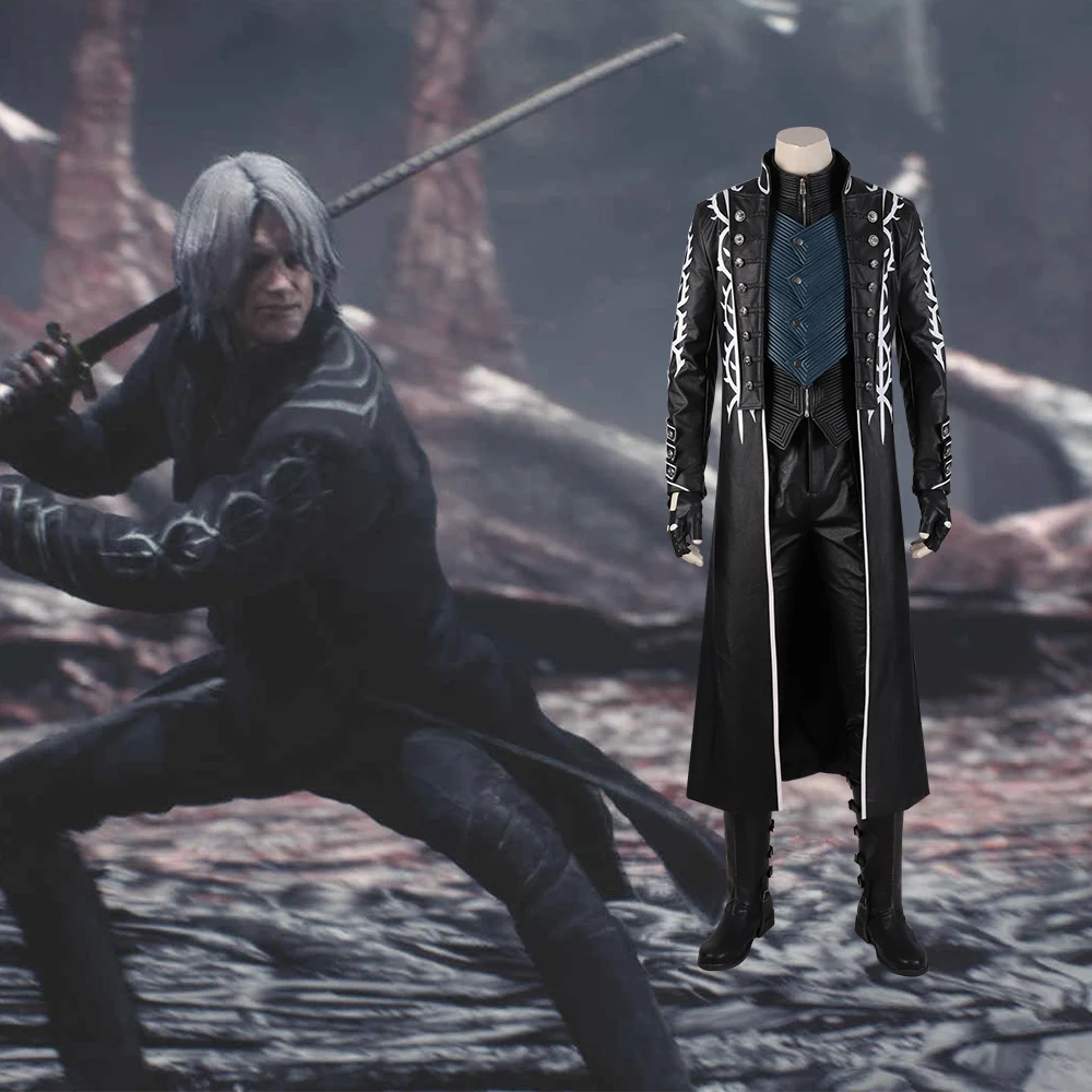 DMC 5 Vergil Cosplay Costume Faux Leather Trench Coat Game DMC 5 ...