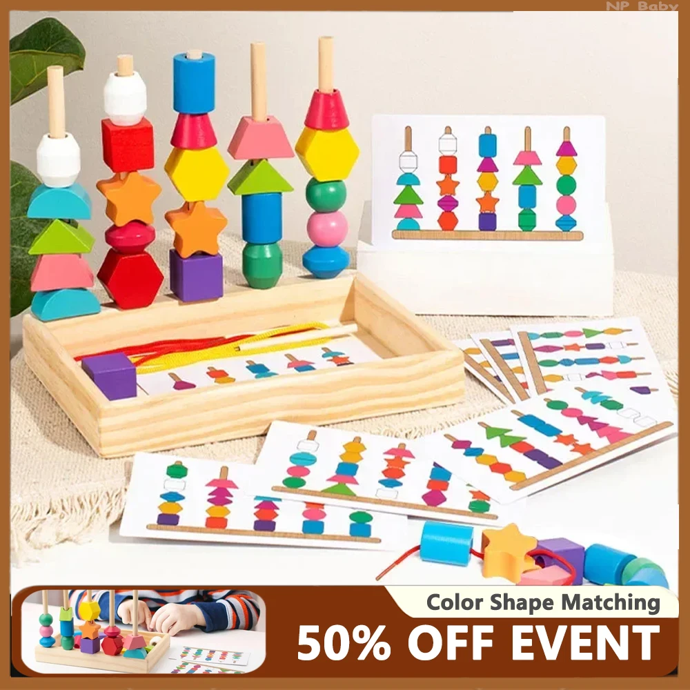 Montessori-Wooden-Beads-Sequencing-Toy-Stacking-Blocks-Lacing-Beads ...