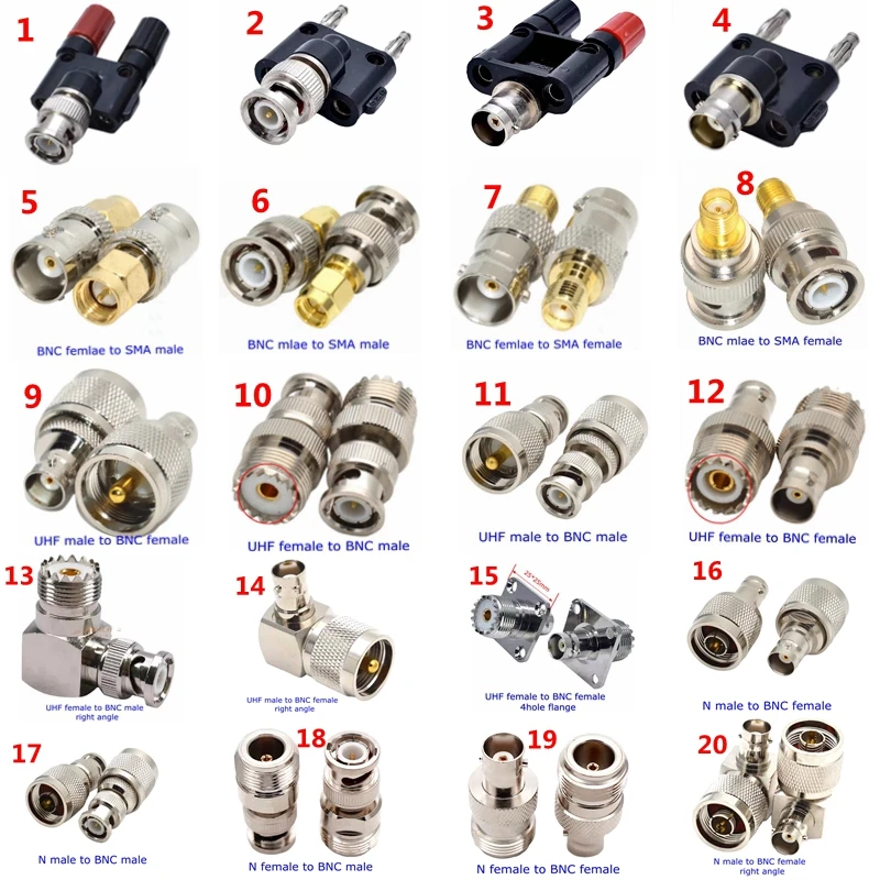 Q9 conector BNC macho hembra a SMA UHF N tipo PL259 SO239 BNC BANANA macho hembra adaptador de ...