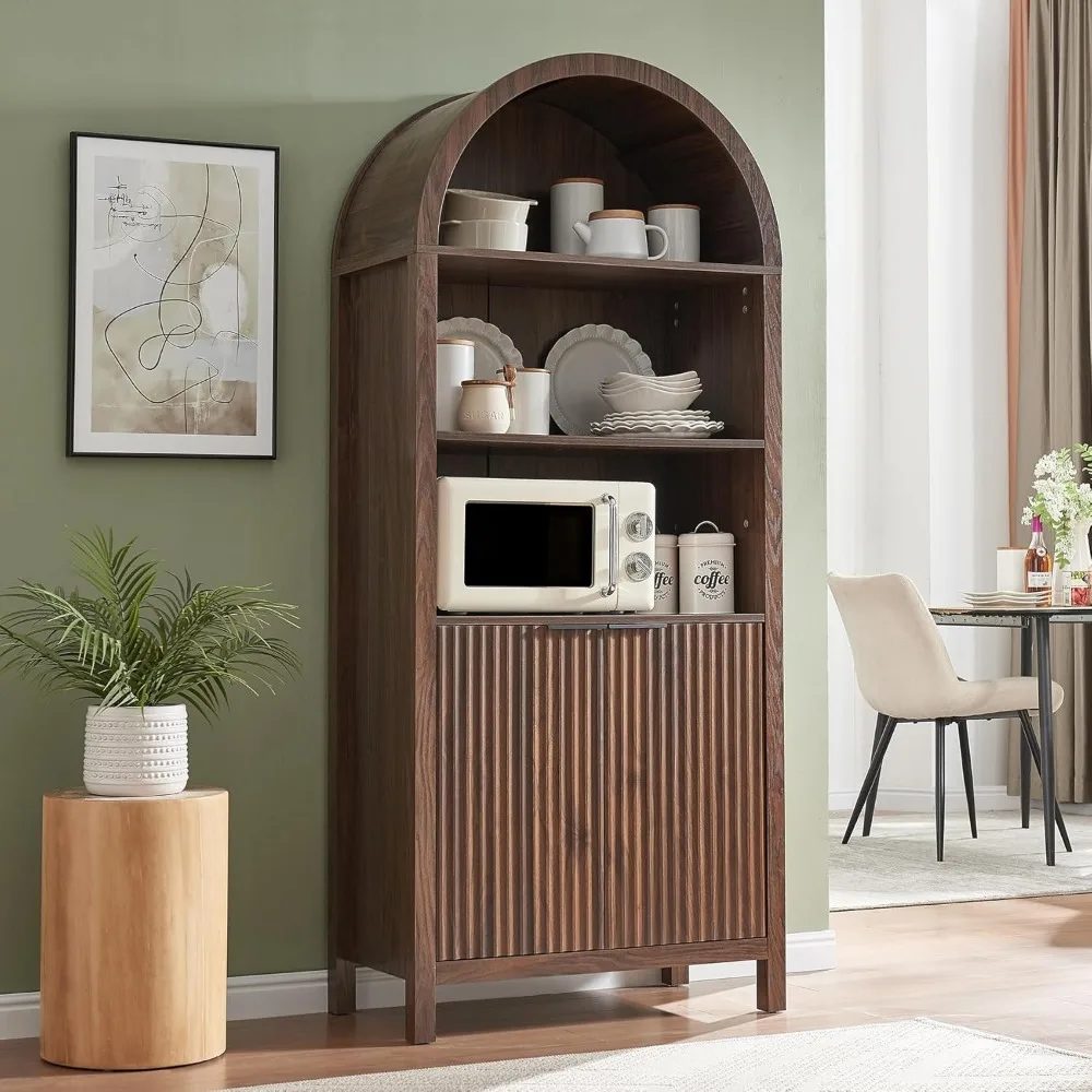 Arched Cabinet Bookshelf Bookcase - 71” Tall Mid Century Arched Display ...