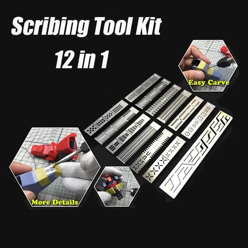 12 In 1 Drill Scribe Line Templates Ruler For Gundam Model Detail ...