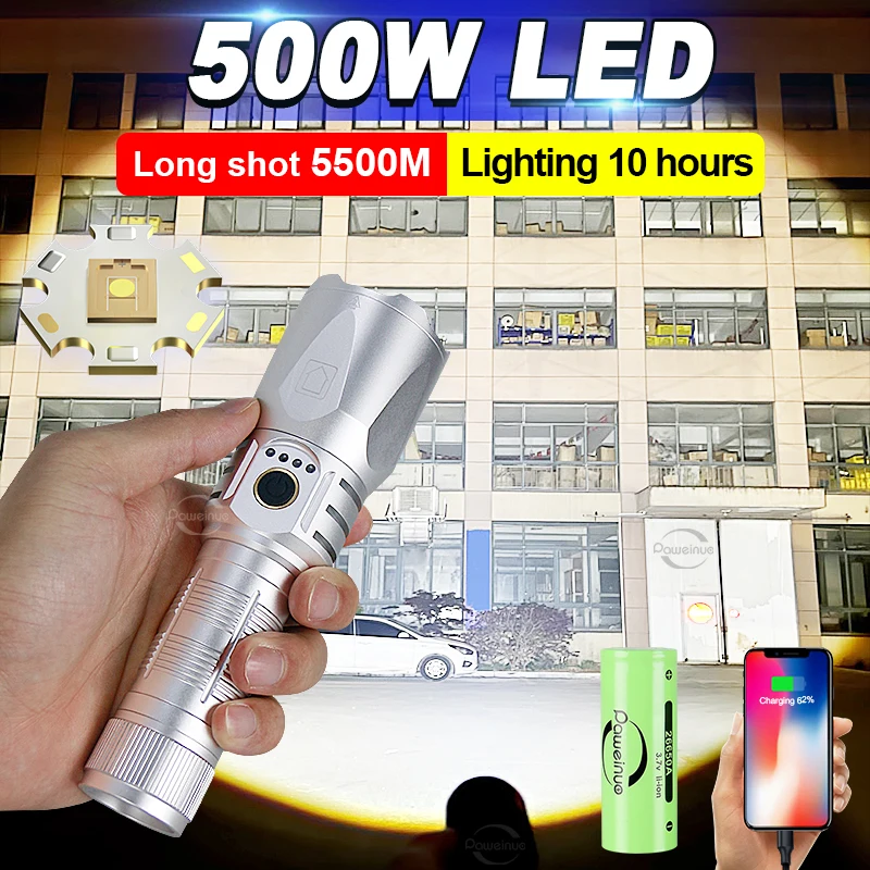 New-500W-Flashlights-High-Power-Led-Flashlights-300W-Torch-Telescopic ...