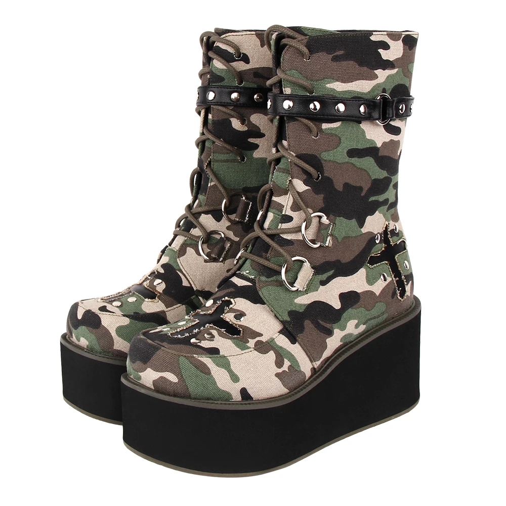 Fashion Women motorcycle camouflage boots lady Punk Cool Boots woman ...