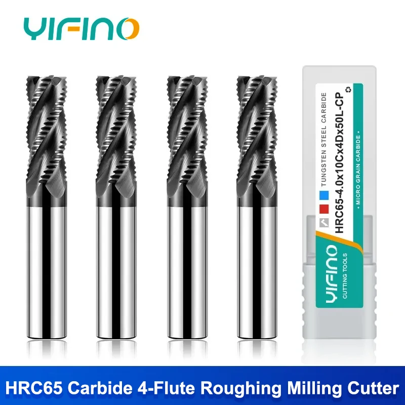 YIFINO-HRC65-4-Flute-Roughing-End-Mill-Tungsten-Steel-Carbide-Black ...
