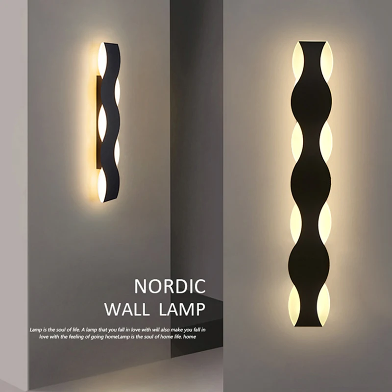 Modern Indoor Corridor LED Wall Lamp Wave Shaped Long Line Decoration ...
