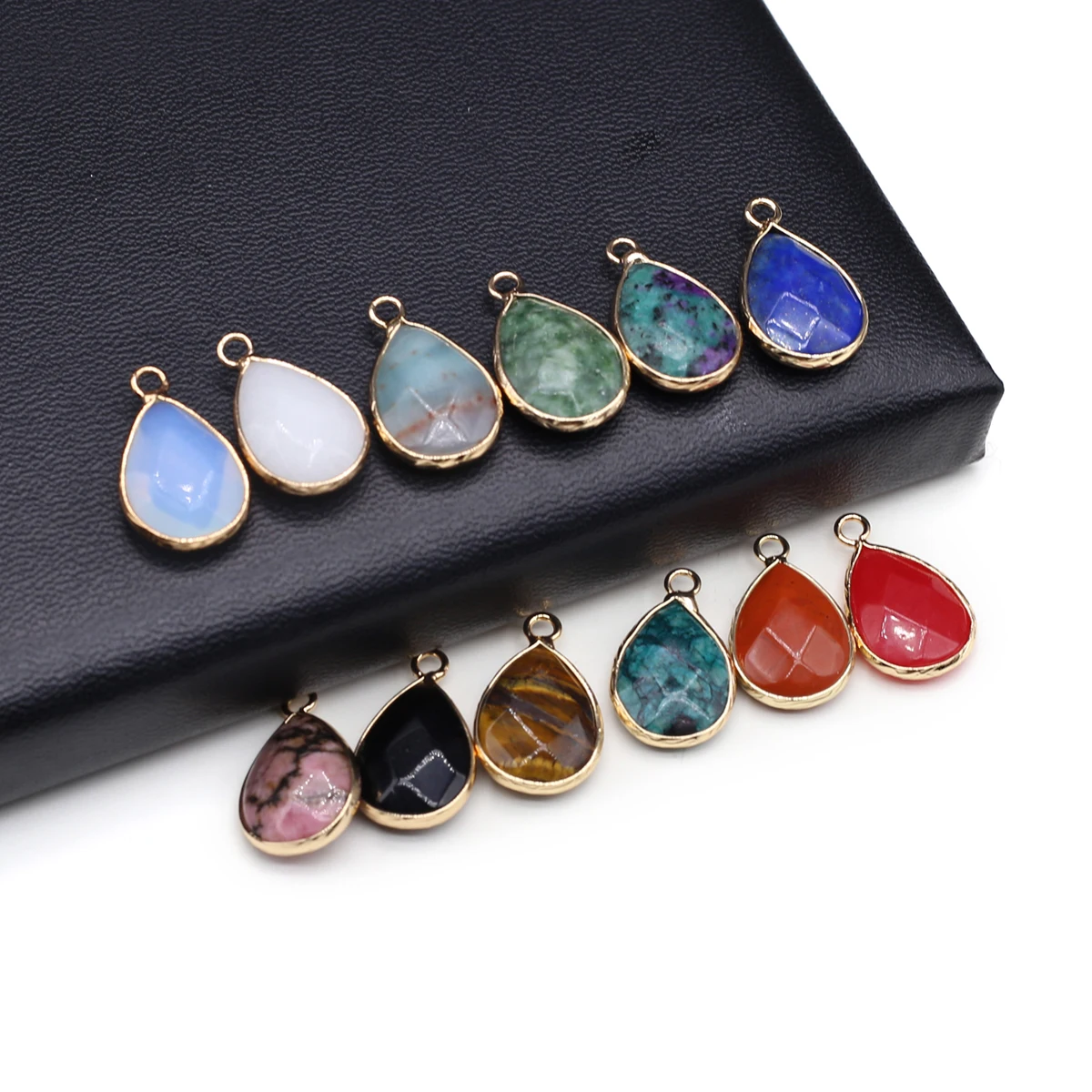 2pc-lot-Natural-Stone-Pendants-Gold-Plated-Water-Drop-Amethysts-Agates ...