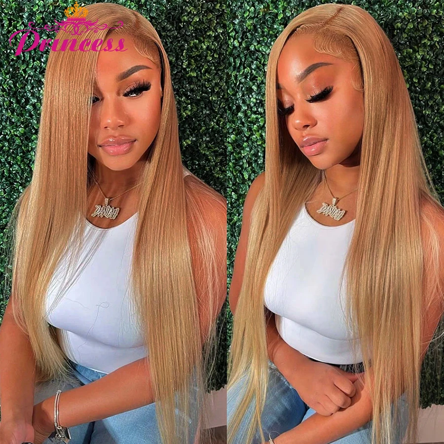 Princess #27 Honey Blonde Colored Human Hair Frontal Wigs Straight 13x4 ...