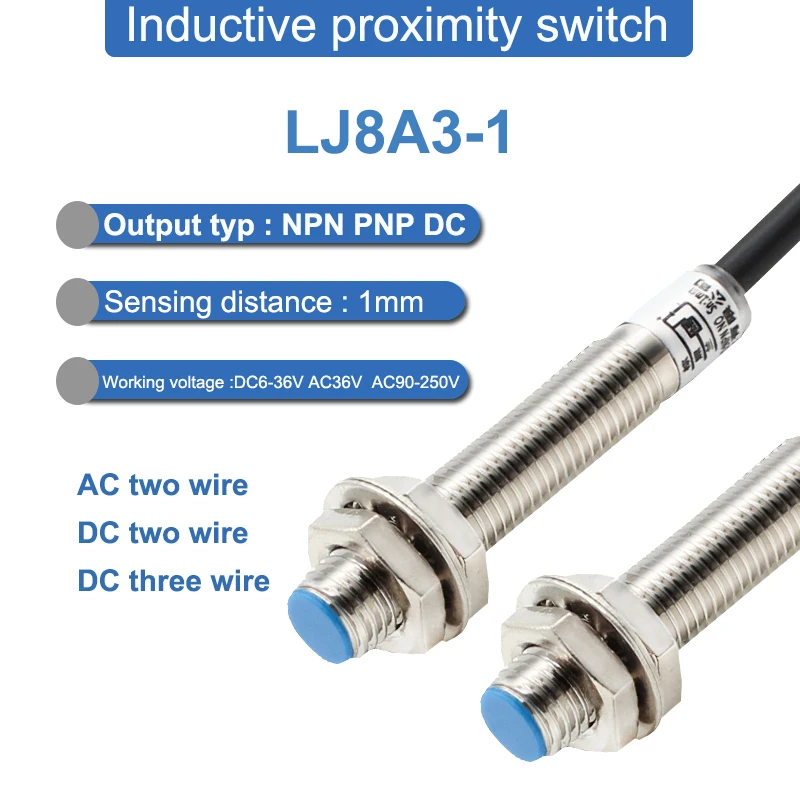 M8 Two Wires Three Wires NPN PNP NO NC LJ8A3 1mm Sensing Distance DC 6-36V AC36V 90-250VMetal ...