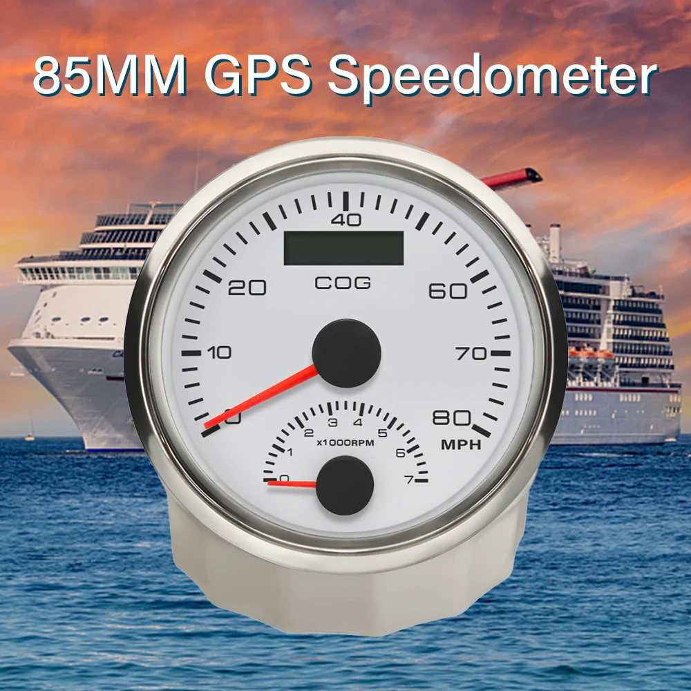 Boat 85mm 80MPH GPS Speedometer 0 7000RPM Engine Rev Counter with GPS ...