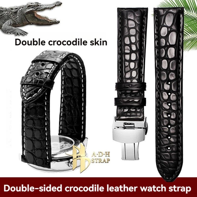 High Quality Double Sided Crocodile Skin Watch Band Men Women Butterfly ...