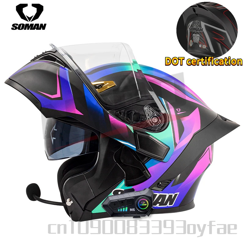 SOMAN-Motorcycle-Helmet-for-Men-Women-Dual-Lens-Flip-Up-Helmet-with ...