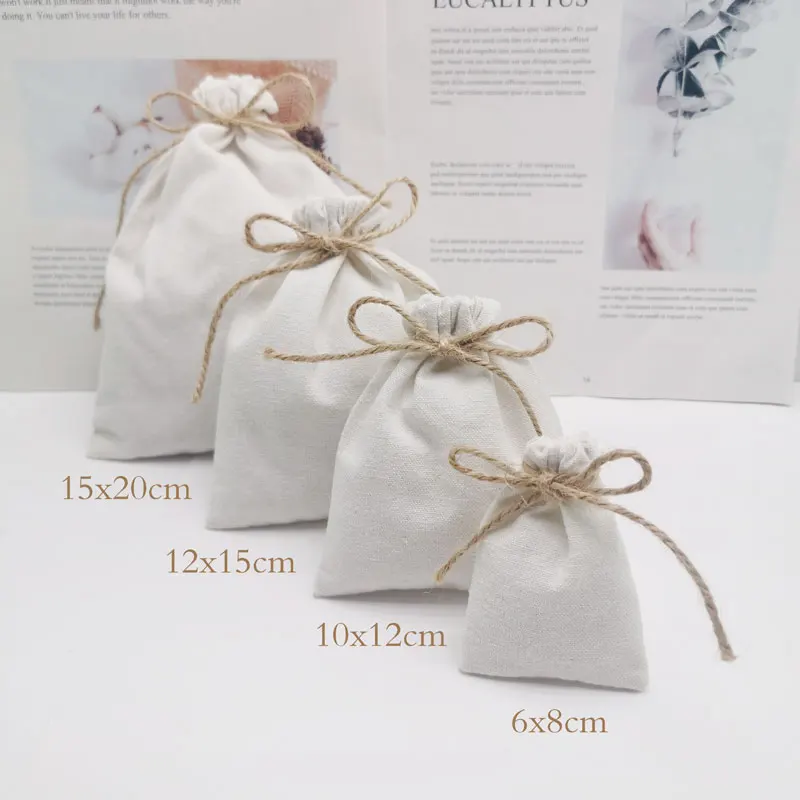 White-Cotton-Linen-Drawstring-Bags-Ring-Packing-Wedding-Christmas-Gift ...