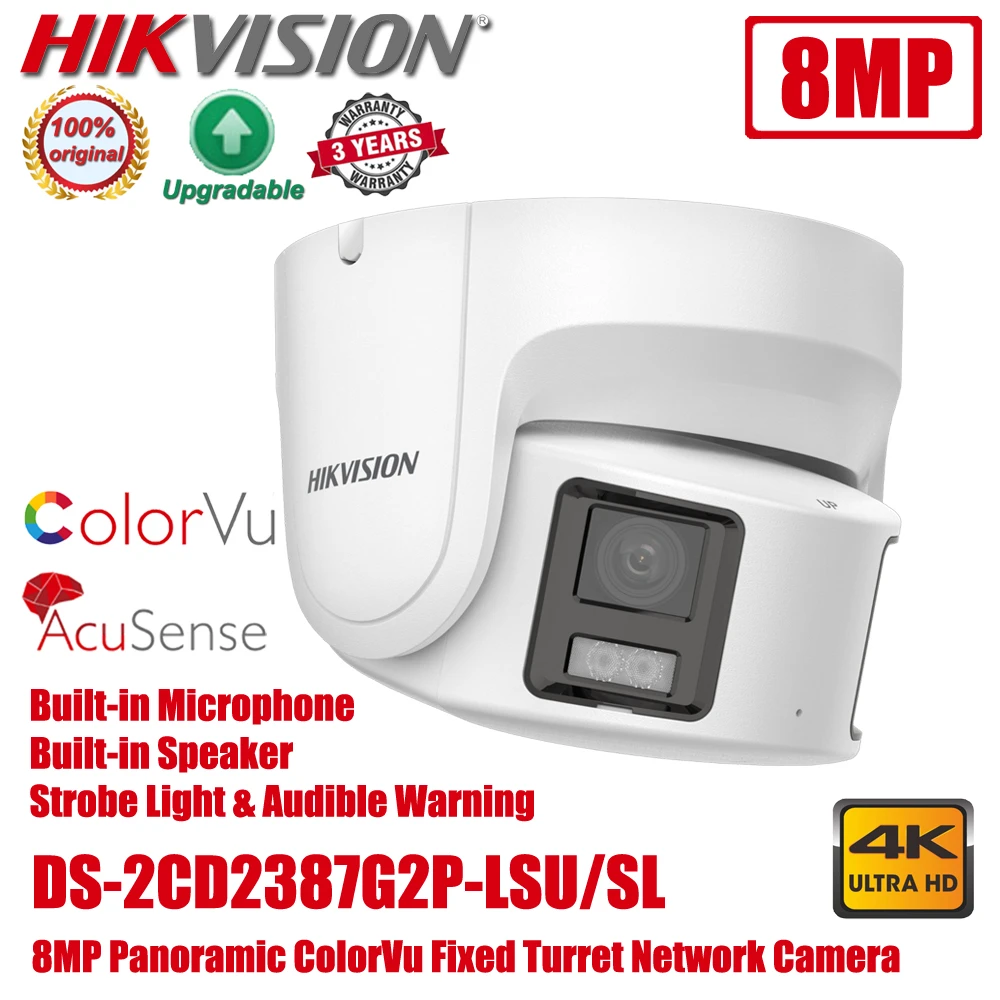 Original Hikvision Ds-2cd2387g2p-lsu/sl 4k 8mp Poe Colorvu Acusense Panoramic Strobe Light And ...