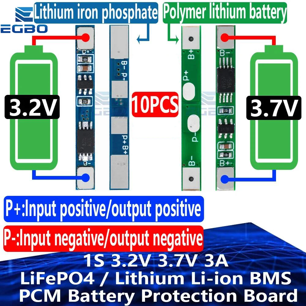 10PCS 1S 3.2V 3.7V 3A LiFePO4 / Lithium Li-ion BMS PCM Battery ...