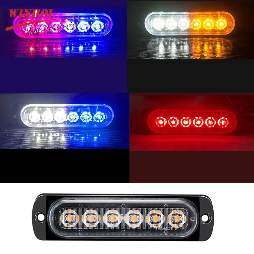 6 LED Automotivo Grille Warning Light Police Strobe Light 12 24V Red ...