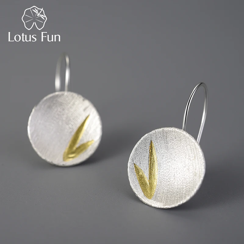 Lotus Fun 18K Gold Unusual Small Bamboo Leaves Round Dangle Earrings ...