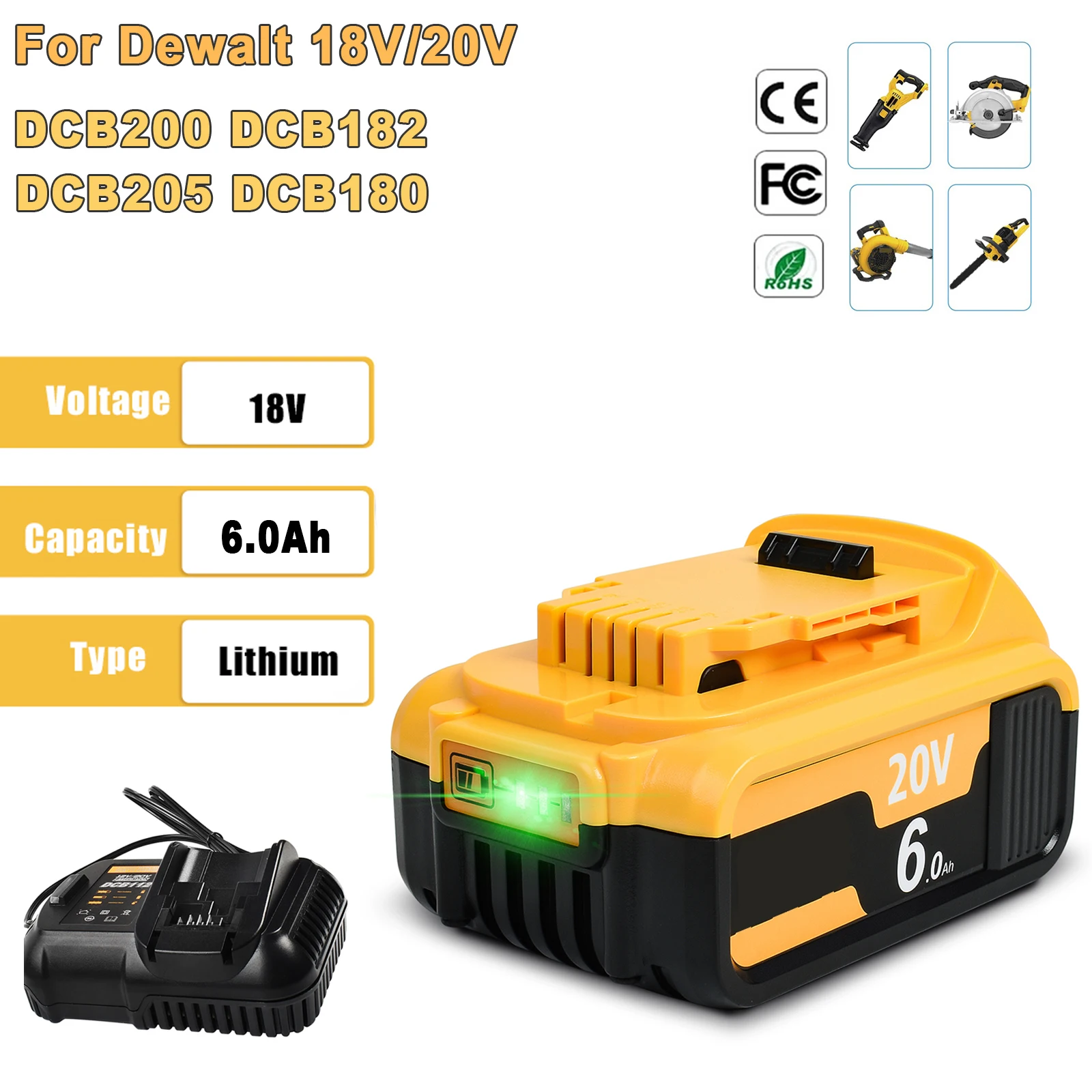 For-Dewalt-18V-20Volt-Max-Battery-for-DCB184-DCB182-DCB180-DCB181 ...