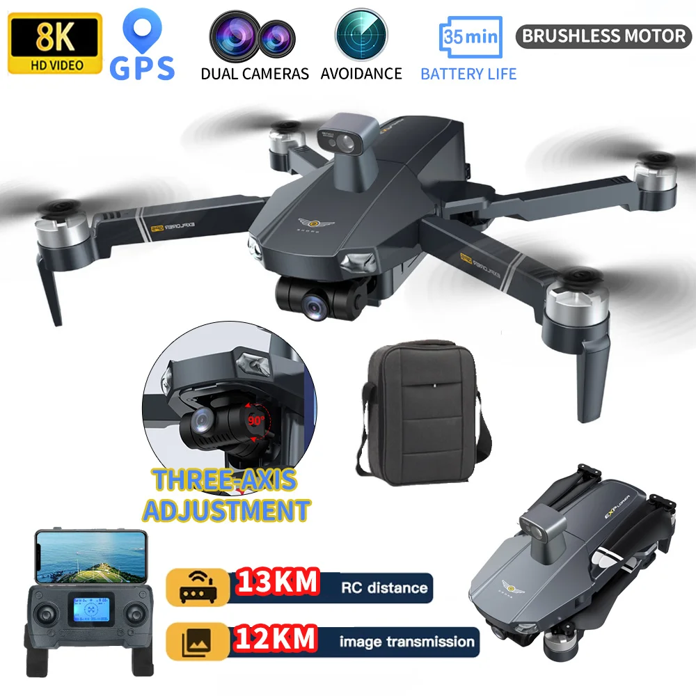Profissional Dual HD Camera Drone, GPS Drone, 8K, 5G, Wi Fi, 3 Axis Gimbal, sem escova ...