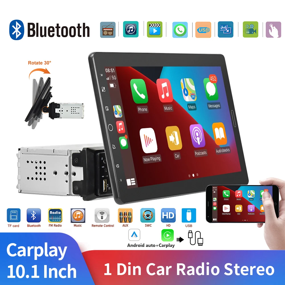 Rádio do carro 1 din carro carplay android universal 10.1 "para volkswagen nissan hyundai ...