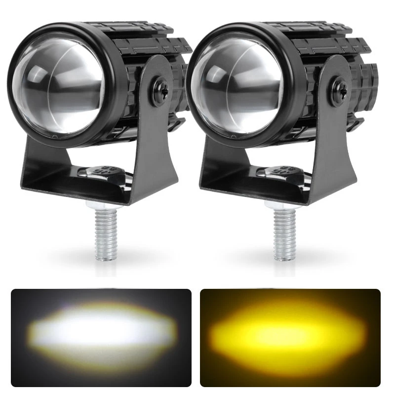 Motorcycle Mini LED Headlight Spotlights Auxiliary Lightings high low ...