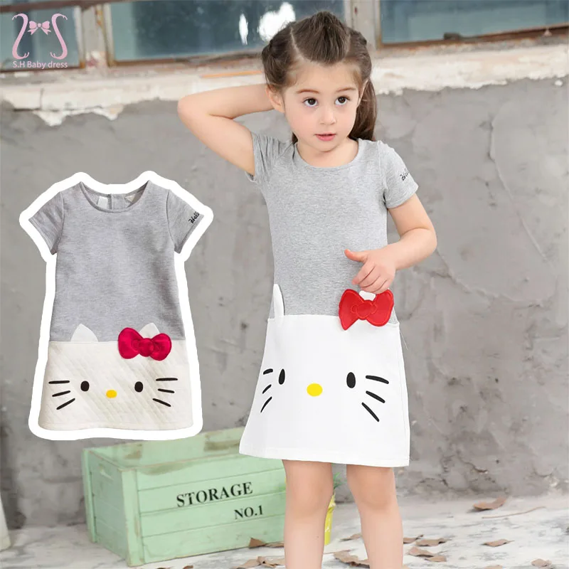 Cartoon-Young-Girls-Casual-Straight-Dress-Summer-Short-Sleeve-Cotton ...