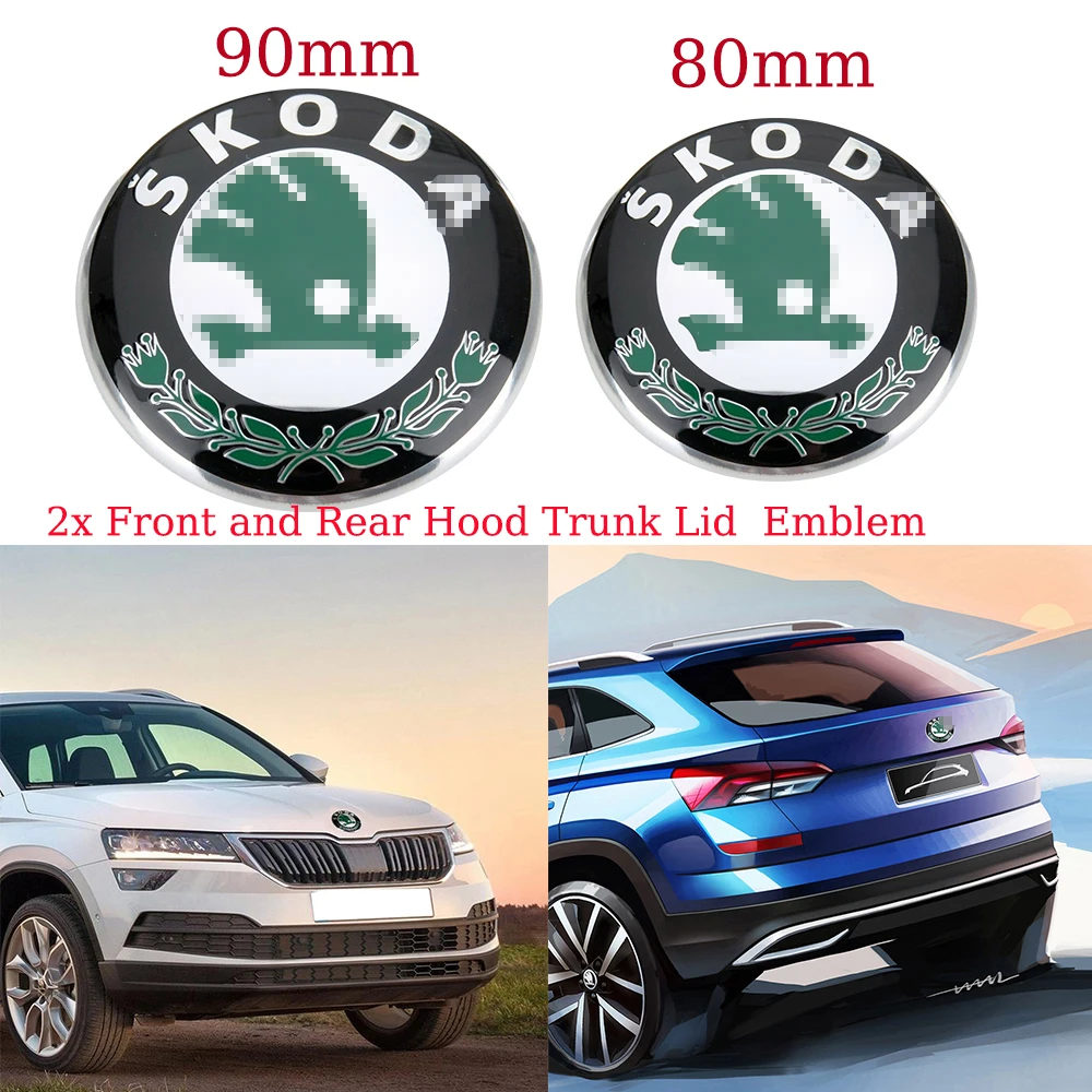 2Pcs 80mm and 90mm Front and Rear Hood Trunk Lid Badge Emblem For Skoda ...