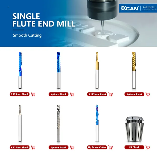 XCAN Carbide End Mill Single Flute Milling Cutter 3.175 4 6mm Shank One ...