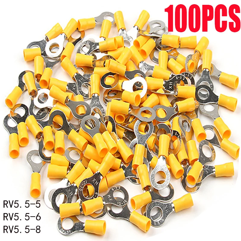 10/20/30/50/100pcs RV5.5-5 RV5.5-6 RV5.5-8 Insulated Yellow Ring ...