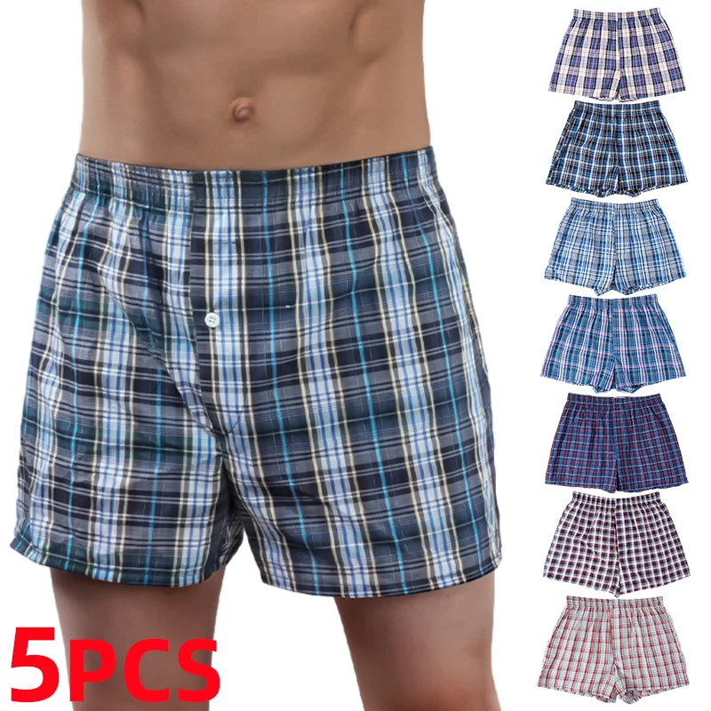 5Pcs/lot Boxer Men Thin Summer Underwear Shorts Casual Plaid Elastic ...