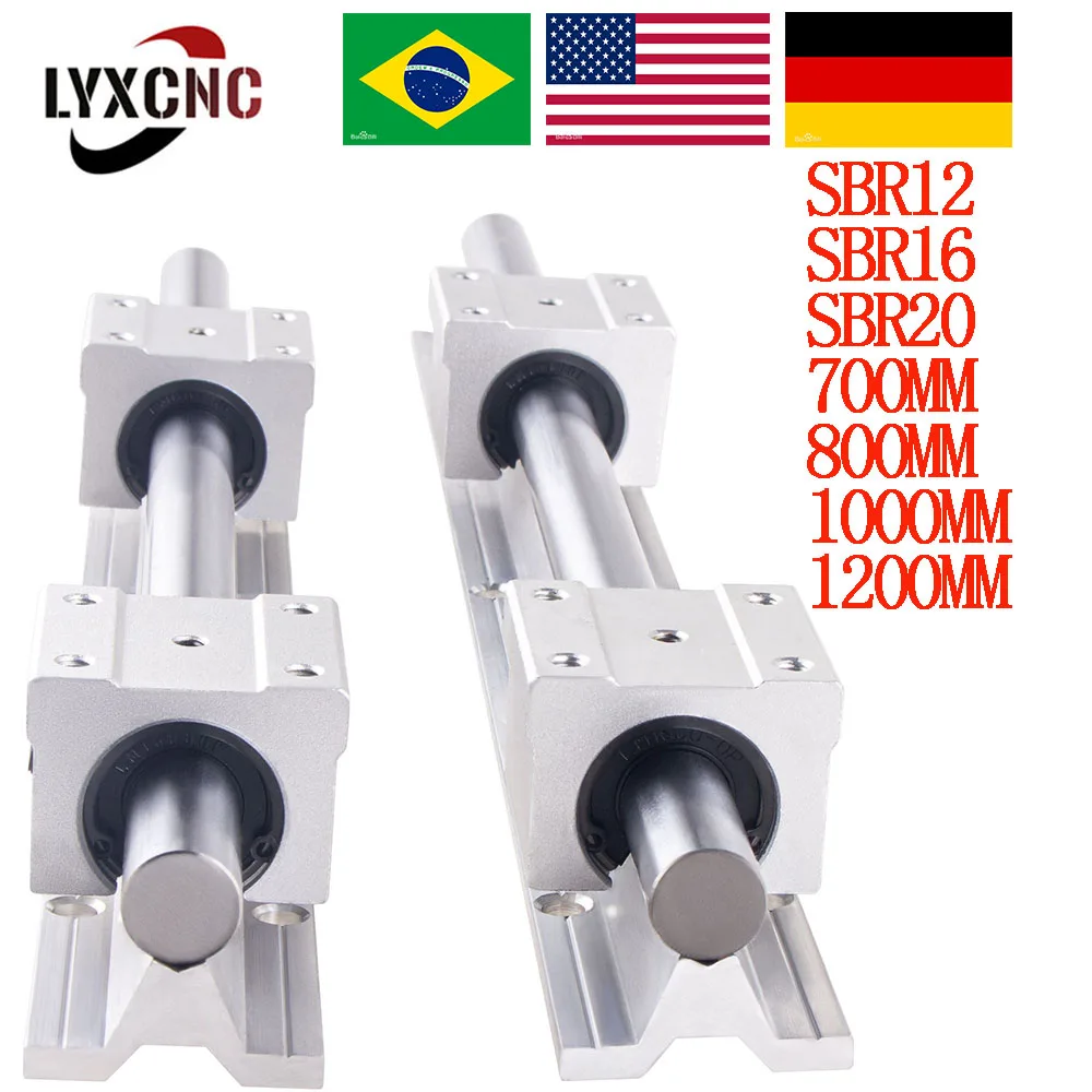 2pc SBR12 SBR16 SBR20 Linearführung Welle 1000mm 700 800 1200mm + 4 stücke SBR12UU SBR16UU ...