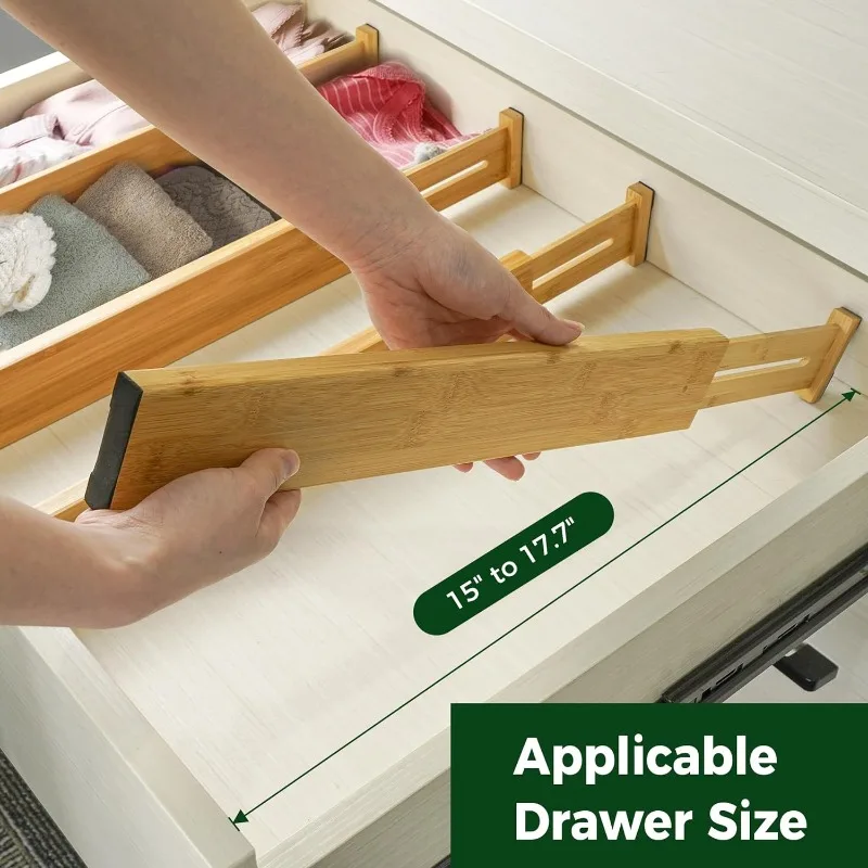 4PCS-Bamboo-Drawer-Dividers-Bedroom-Kitchen-Drawer-Storage-Adjustable ...