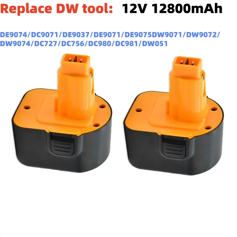 12V 12800mAh High Capacity Tool Battery Compatible with DE9074 DC9071 ...