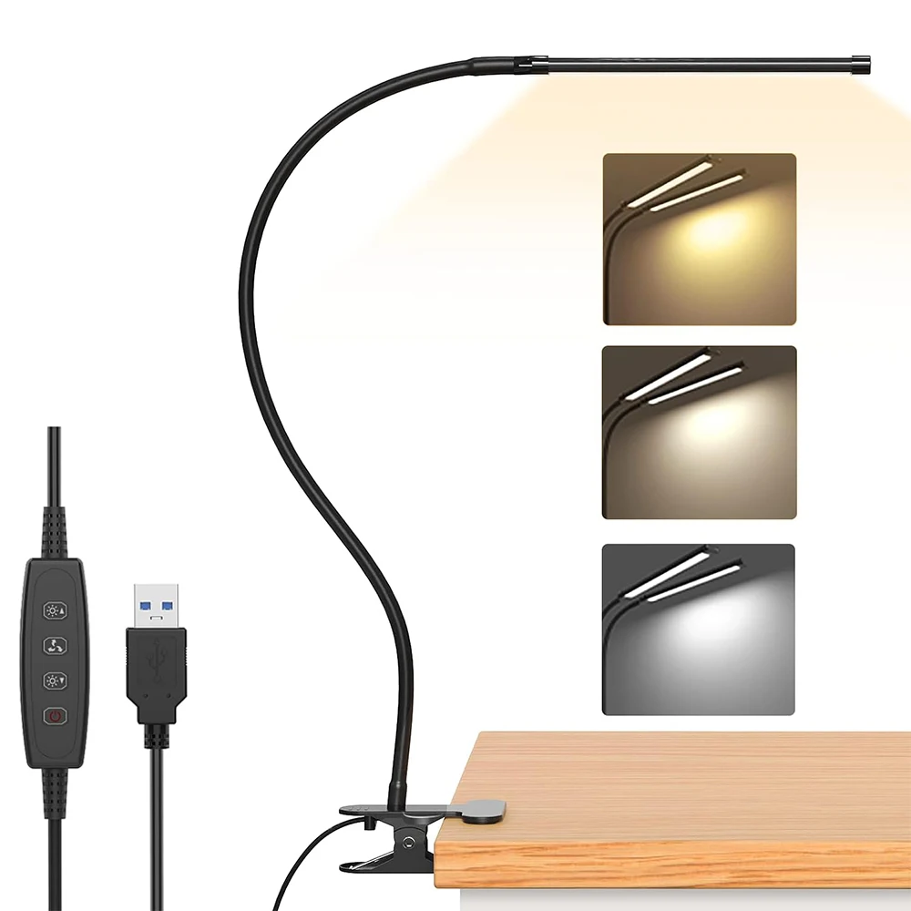 LED-Desk-Lamp-Clip-on-Light-Flexible-Gooseneck-Clamp-Light-5-Brightness ...