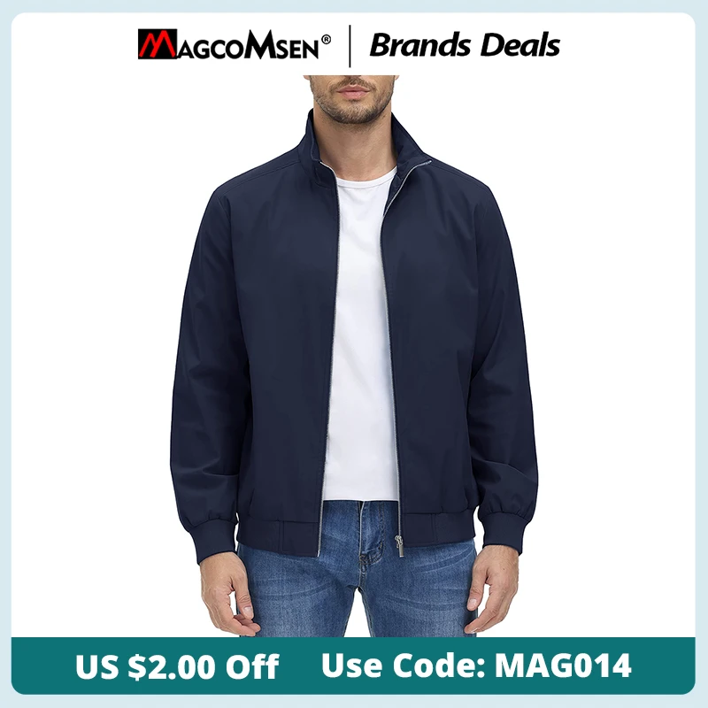 Magcomsen Men's Bomber Jacket Summer Lightweight Windbreak Jacket Stand ...
