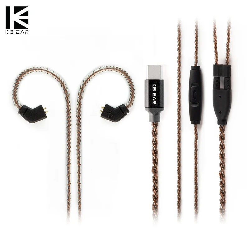 KBEAR-Type-C-With-Mic-OFC-Silver-Plated-In-Ear-Monitor-Earphone-Cable ...