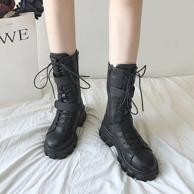 Botas-Punk-para-mujer-zapatos-de-plataforma-media-alta-calzado-de ...